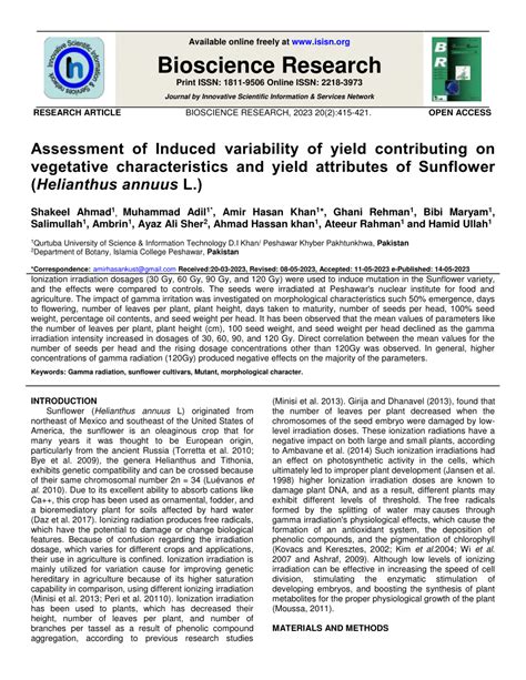 Pdf Assessment Of Induced Variability Of Yield Contributing On