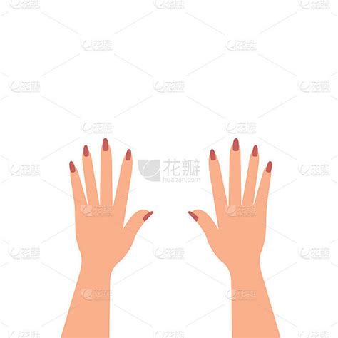 两只涂了指甲油的手。指甲修指甲。矢量插图，平面卡通设计，孤立在白色背景，eps 10。