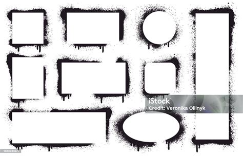 페인트 프레임을 스프레이합니다 그런지 스프레이 텍스처 페인팅 테두리 추상 페인트 스플래터 기하학적 모양 벡터 일러스트 레이션 세트 페인트 스플래시 배너 그래피티에 대한 스톡