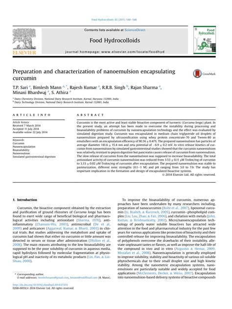 Pdf Preparation And Characterization Of Nanoemulsion Encapsulating Curcumin