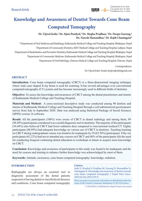 Pdf Knowledge And Awareness Of Dentist Towards Cone Beam Computed Tomography