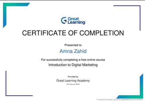 Amna Zahid On Linkedin Greatlearningacademy Greatlearning Glacertificate Digitalmarketing