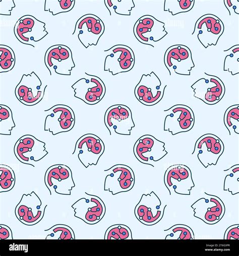 Artificial Intelligence Brain In Head Vector Ai Concept Colored Seamless Pattern Stock Vector