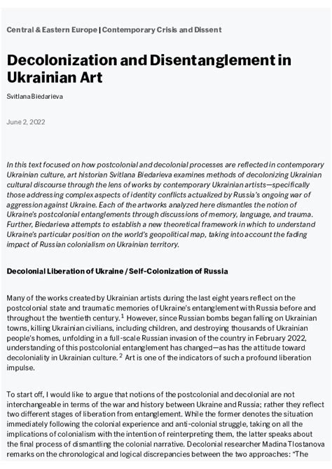 Pdf Decolonization And Disentanglement In Ukrainian Art
