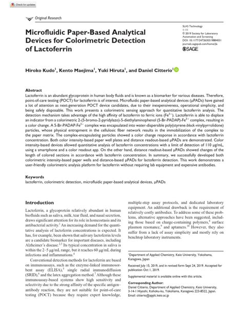 Microfluidic Paper Based Analytical Devices For Colorimetric Detection Of Lactoferrin