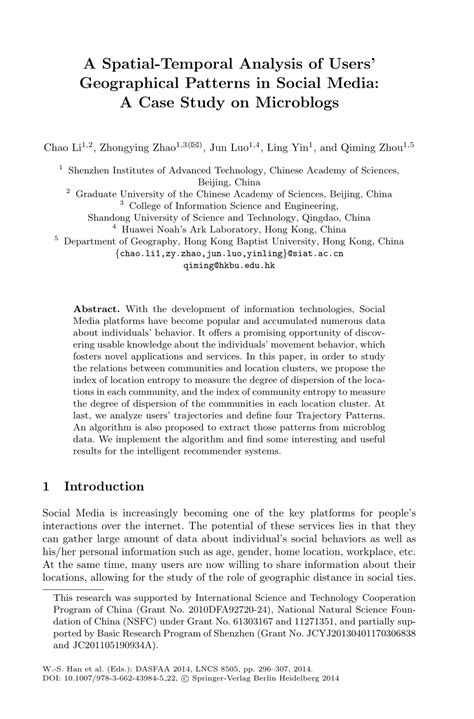 Pdf A Spatial Temporal Analysis Of Users Geographical Patterns In
