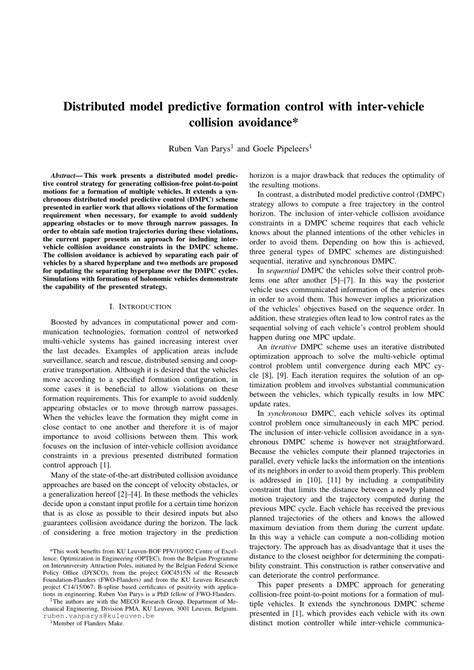 Pdf Distributed Model Predictive Formation Control With Inter Vehicle