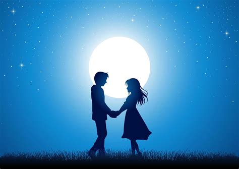Pareja Joven Tomados De La Mano Bajo La Luz De La Luna 1851223 Vector En Vecteezy
