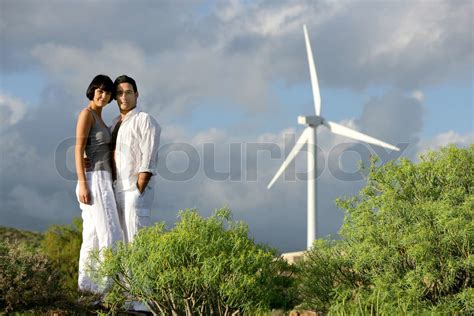 Couple Stood On Wind Farm Stock Image Colourbox
