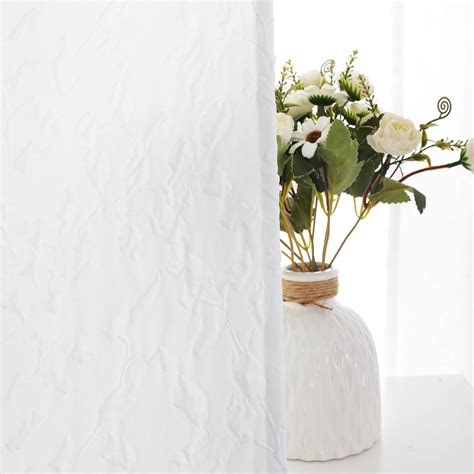 Anna White Curtains 84 Inch Length 2 Panels Light Filtering 3d Embossed Textured Leaf Pattern