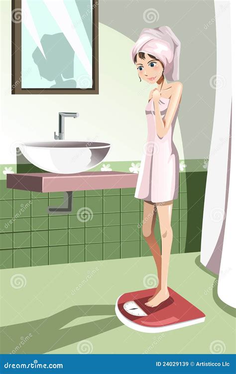 Girl On Weight Scale Stock Vector Illustration Of Losing 24029139