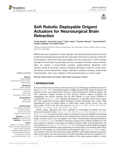 Pdf Soft Robotic Deployable Origami Actuators For Neurosurgical Brain Retraction