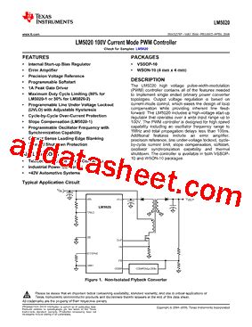 LM5020 Datasheet PDF Texas Instruments
