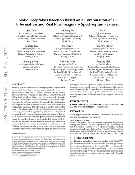 Pdf Audio Deepfake Detection Based On A Combination Of F0 Information And Real Plus Imaginary
