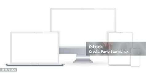 흰색 빈 디스플레이가 있는 흰색 모형 기술 장치 설정 스톡 벡터 모형에 대한 스톡 벡터 아트 및 기타 이미지 모형 실물 모형 노트북 Istock