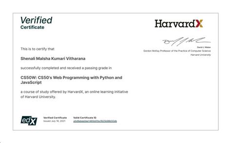 shenali vitharana on linkedin edx harvarduniversity pythonprogramming javascript htmlcss
