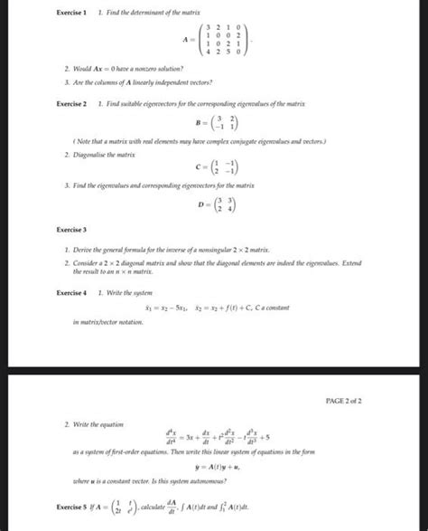 Solved Exercise 1 1 Find The Determinant Of The Matrix