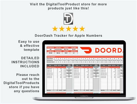 Doordash Dasher Tracker Stats And Projections For Apple Numbers Etsy