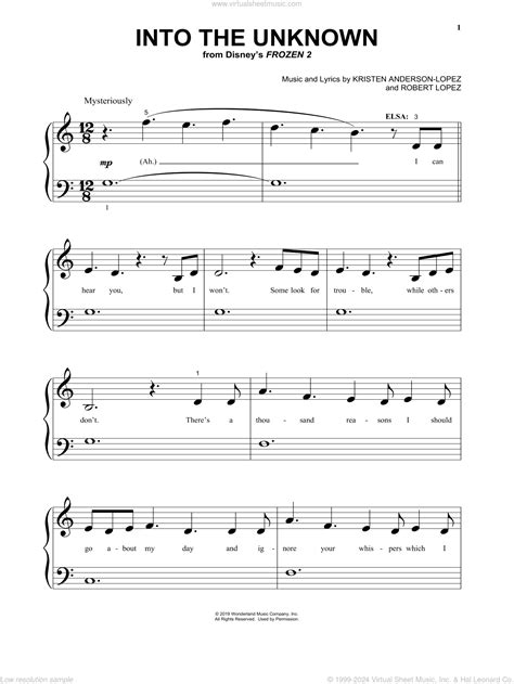Into The Unknown From Disneys Frozen 2 Sheet Music Beginner From