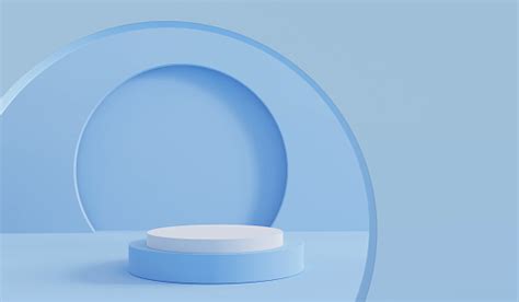 제품 프레젠테이션 파란색 배경 3d 렌더링을 위한 포디움 을 모의 0명에 대한 스톡 사진 및 기타 이미지 0명 3차원 형태 기하 도형 Istock