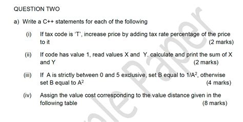 Solved Question Two A Write A C Statements For Each Of