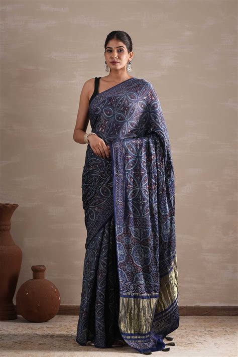 Buy Ajrakh Modal Silk Saree Online In India