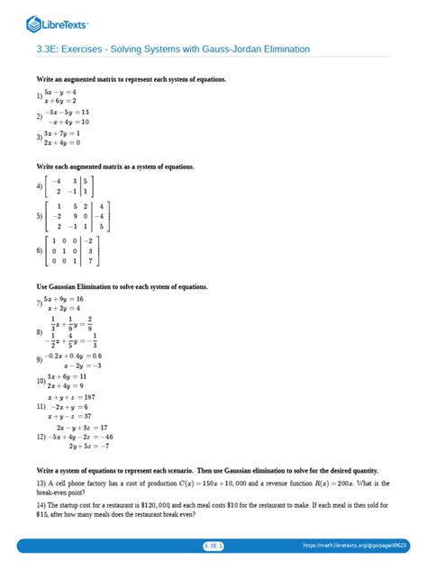 3 3e Exercises Solving Systems With Gauss Jordan Elimination Pdf