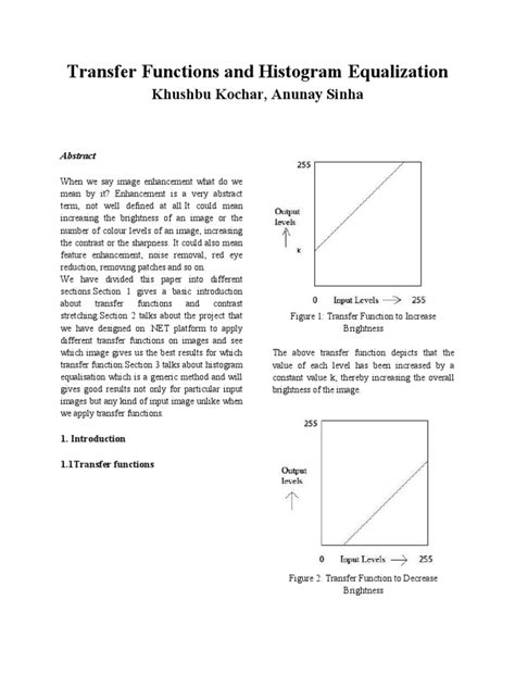 Transfer Functions And Histogram Equalization Khushbu Kochar Anunay Sinha Pdf Computer