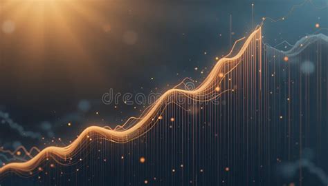 Glowing Neon Abstract Chart Rising Data Visualization Golden Particles On Dark Teal Background