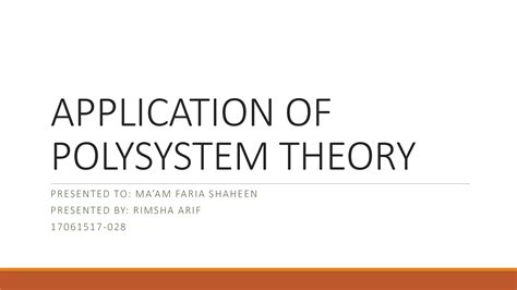 Solution Application Of Polysystem Theory Studypool