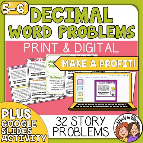 Decimal Multi Step Word Problems Task Cards All About Making A Profit Minds In Bloom