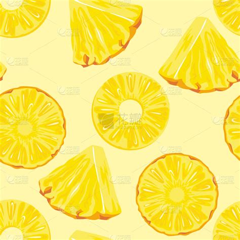 切片食物 扁平化设计 绘画插图 卡通 食品 四方连续纹样 矢量 菠萝 凤梨圈 热带水果素材 花瓣网