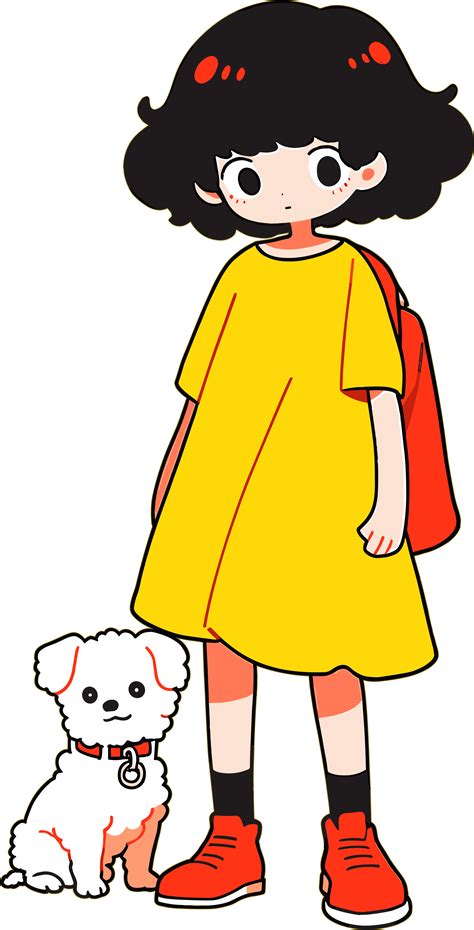 卡通小女孩和小狗插画设计