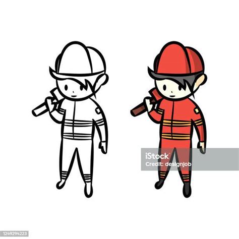 Chibi Fire Fighter Hand Drawn Style Illustration Stock Illustration