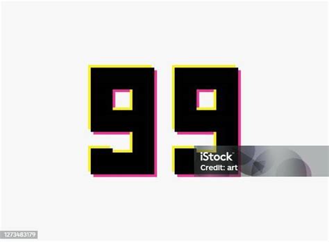 번호 99 벡터 Desing 로고 동적 분할 색상 흰색 배경에 숫자 핑크와 노란색의 그림자 소셜 미디어 디자인 요소 크리에이티브 포스터 기념일 축하 인사말 등 0명에 대한