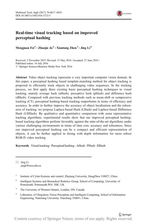 Real Time Visual Tracking Based On Improved Perceptual Hashing Request Pdf