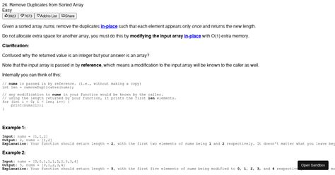 remove duplicates from sorted array codesandbox