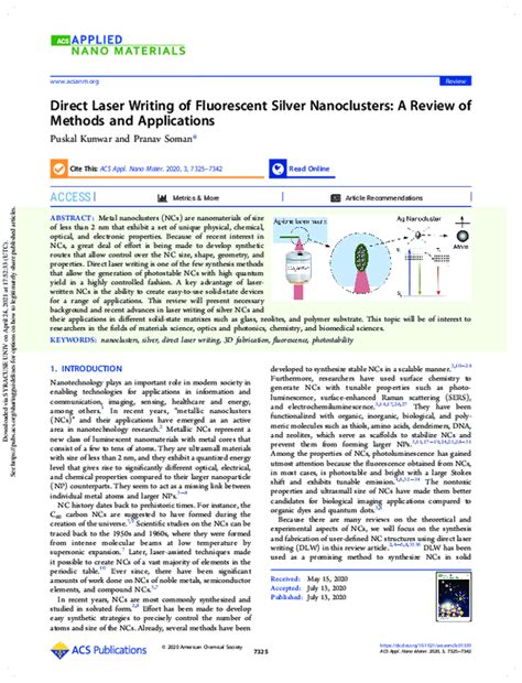 Pdf Direct Laser Writing Of Fluorescent Silver Nanoclusters A Review Of Methods And Applications