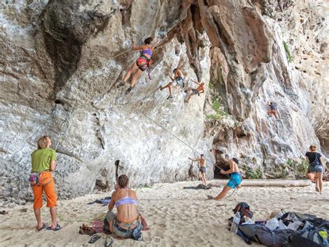 Rock Climbers And Tourists On Railay Beach Editorial Photo Image Of