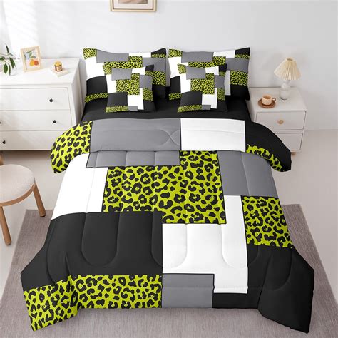 Yst Leopard Print 7 Pcs Comforter Set Queenstriped Bed In A Bag For