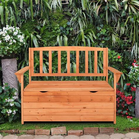 Samyohome 40 Garden Bench Storage Deck Box Wood Seating W Backrest