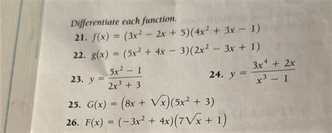 solved differentiate each function 26 f x 3x2 4x 7x2 1