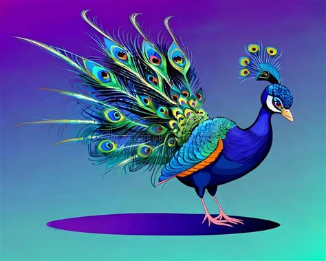 Cartoon Happy Comic Blue Peacock Tail Feather Display Colors Stock Illustration Illustration