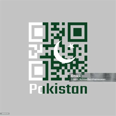 Qr 코드에는 어두운 녹색 수직 백색 줄무늬 파키스탄 플래그 흰색 별과 초승달의 색을 설정합니다 Qr코드에 대한 스톡 벡터 아트