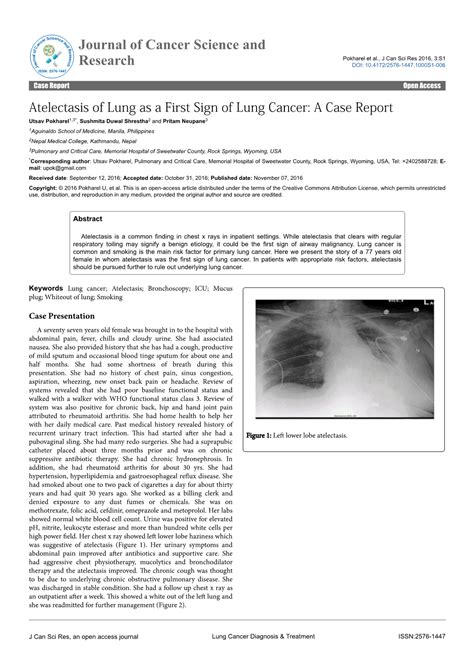 Atelectasis Of Lung As A First Sign Of Lung Cancer Docslib