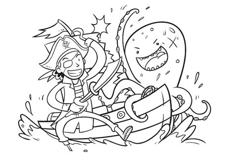 해적을 가진 아이들을위한 귀여운 색칠 프리미엄 벡터