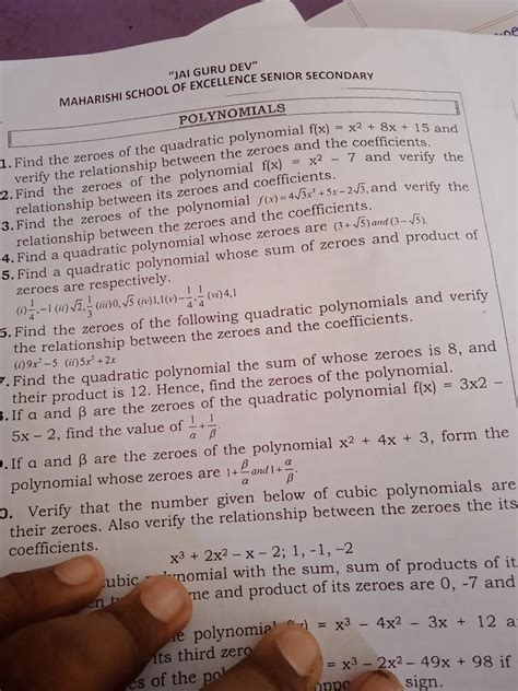 Find A Quadratic Polynomial Whose Sum Of Zeroes And Product Of Zeroes Are Respectively I 1 4