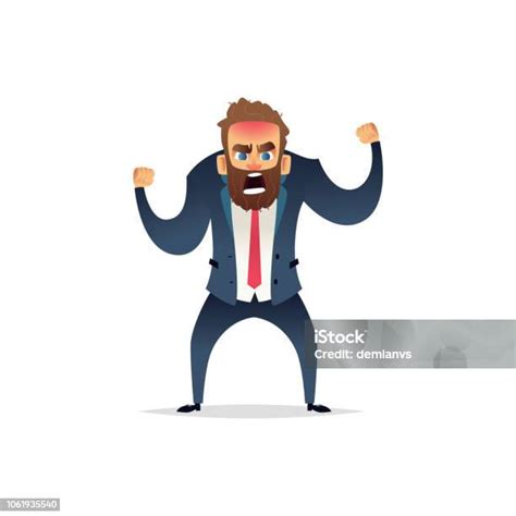 성 난 수염된 사업가 분노입니다 관리자는 화가 이며 화가 만화 평면 캐릭터 디자인 분노에 대한 스톡 벡터 아트 및 기타 이미지 분노 남자 짜증 Istock