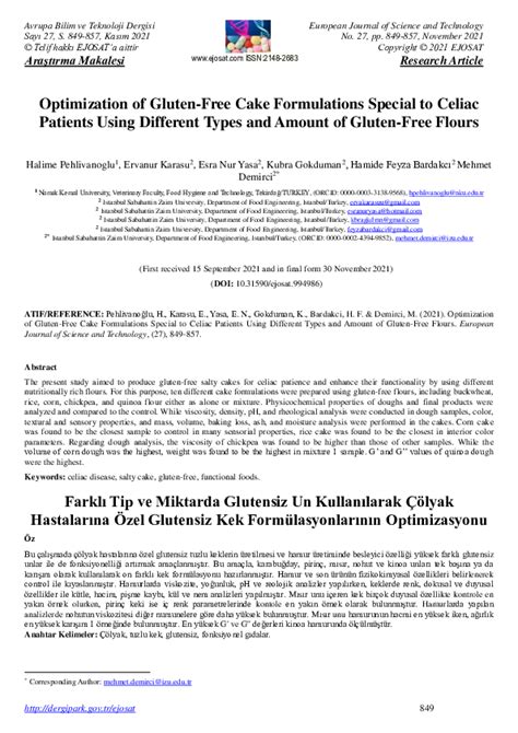 Pdf Optimization Of Gluten Free Cake Formulations Special To Celiac Patients Using Different
