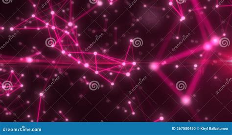 Abstract High Tech Red Glowing Lines With Dots And Plexus Triangles